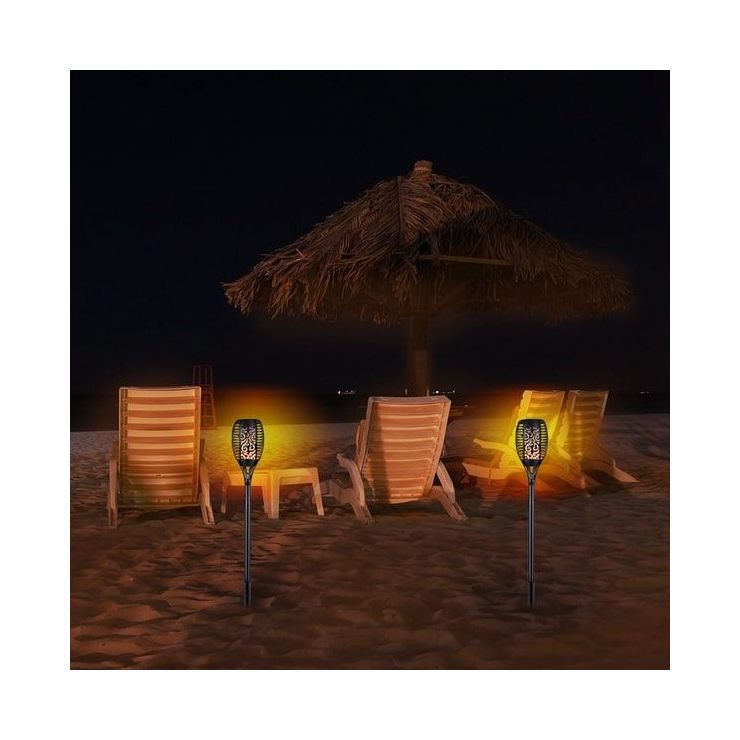 Flickering Tiki Solar Flame Torch 96 LED Outdoor Garden Path Light