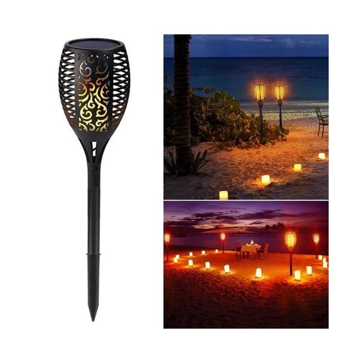 Flickering Tiki Solar Flame Torch 96 LED Outdoor Garden Path Light