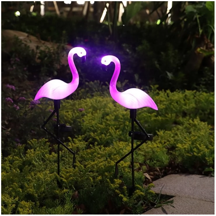 Pink Flamingo Solar Garden Light Ground Stake LED Lawn Decoration 2pcs