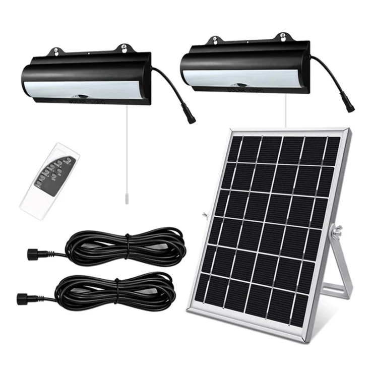Double Head LED Solar Garden Shed Light PIR Sensor Pull Cord