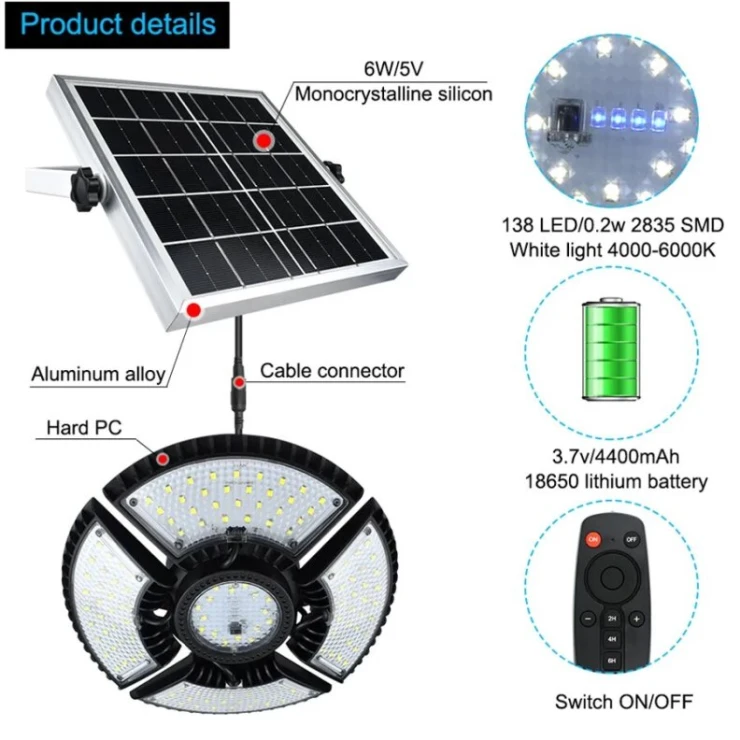 Solar Garden Ceiling Light 138 LED Adjustable Shed Lamp With Remote